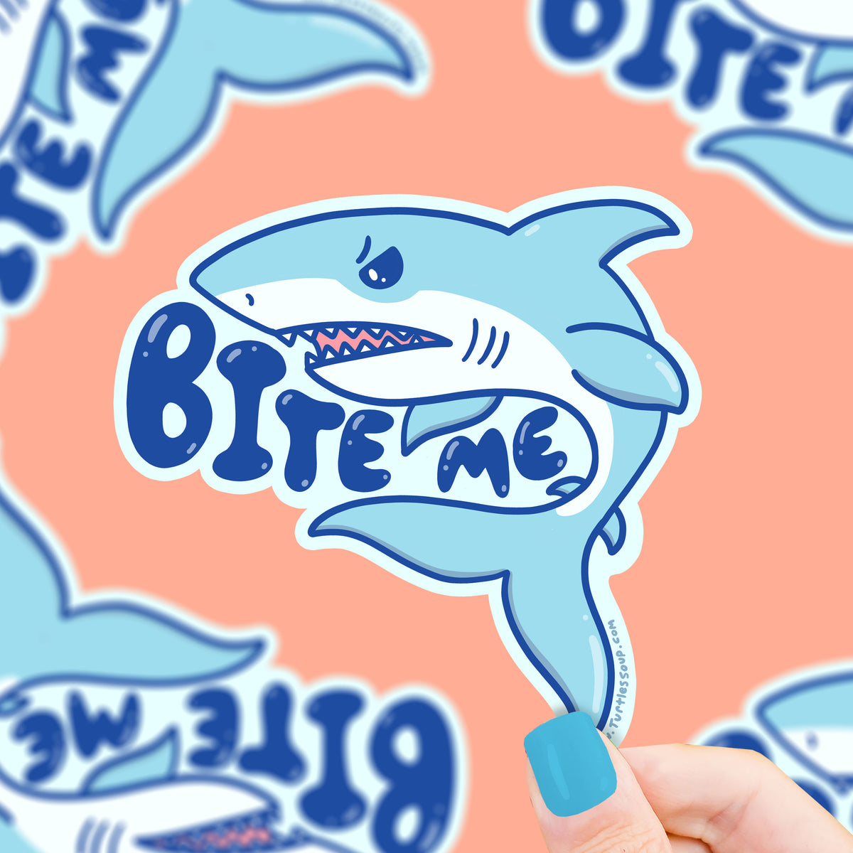 Bite Me Great White Shark Vinyl Sticker – Turtle's Soup