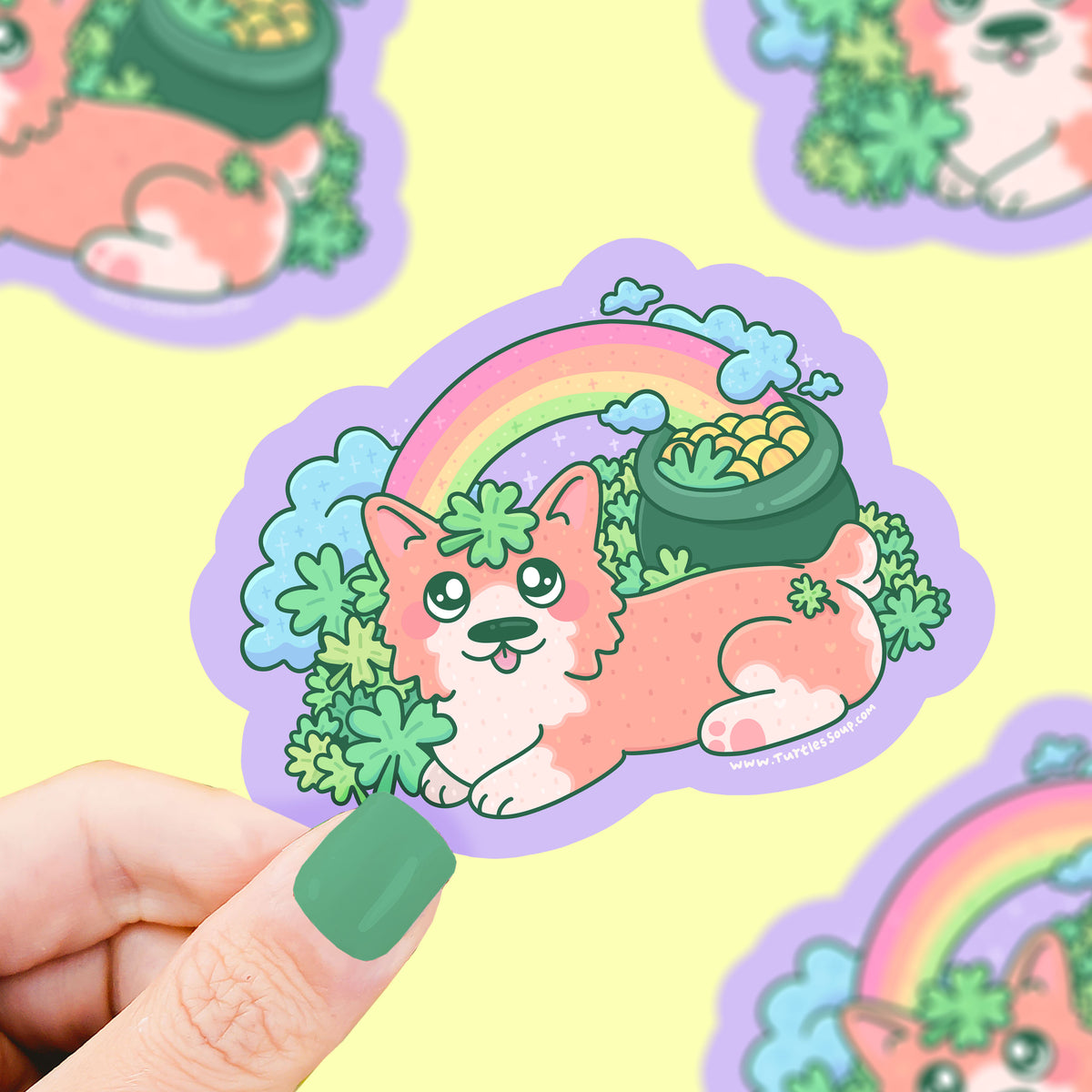 Corgi Rainbow Pot-o-Gold Vinyl Sticker – Turtle's Soup