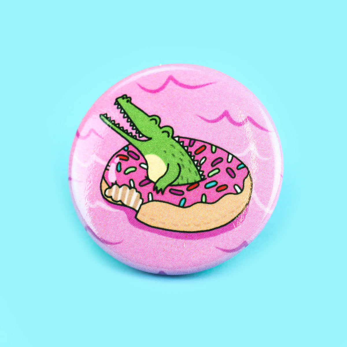 Alligator Doughnut Float Pinback Button – Turtle's Soup