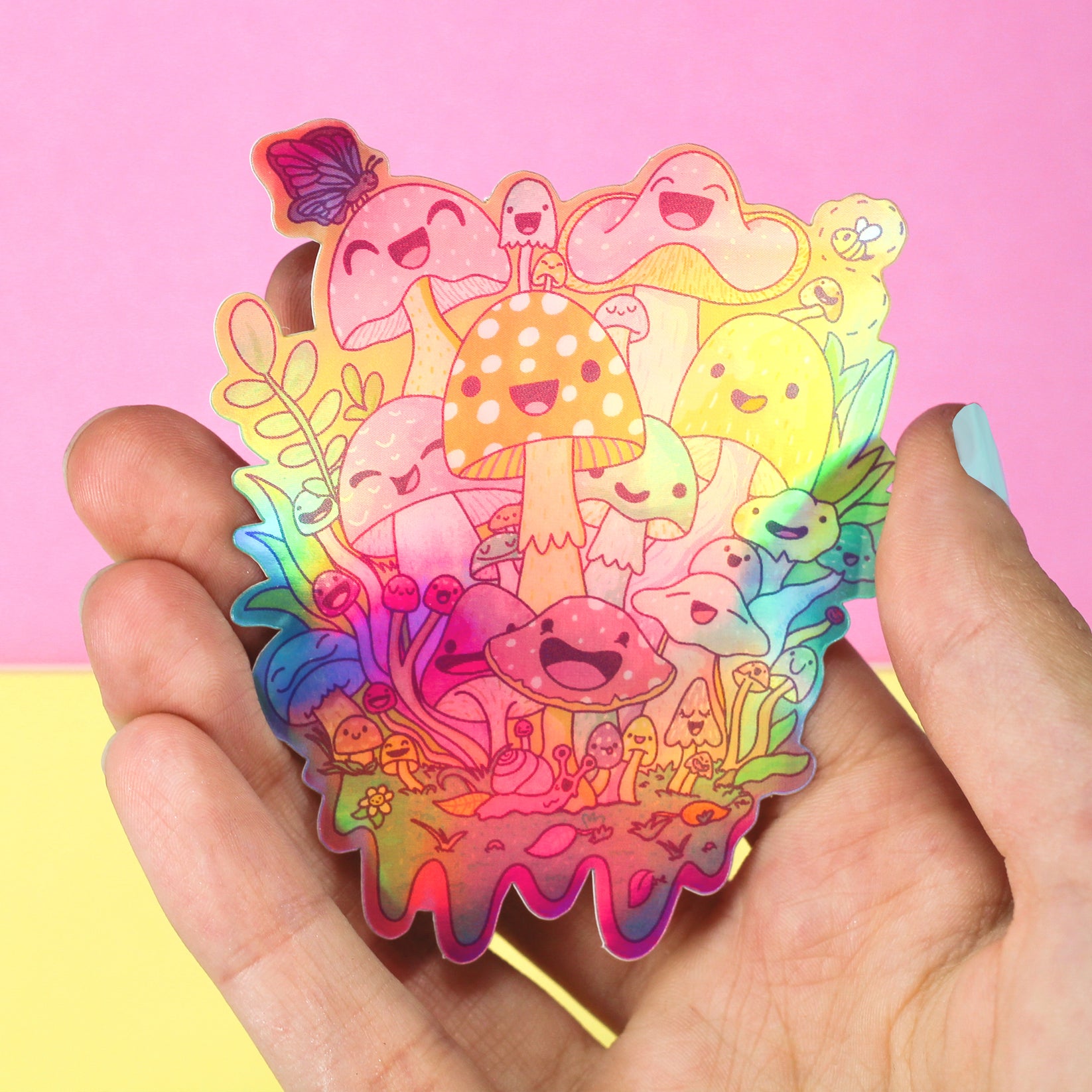 Psychedelic Happy Mushroom Holographic Vinyl Sticker – Turtle's Soup