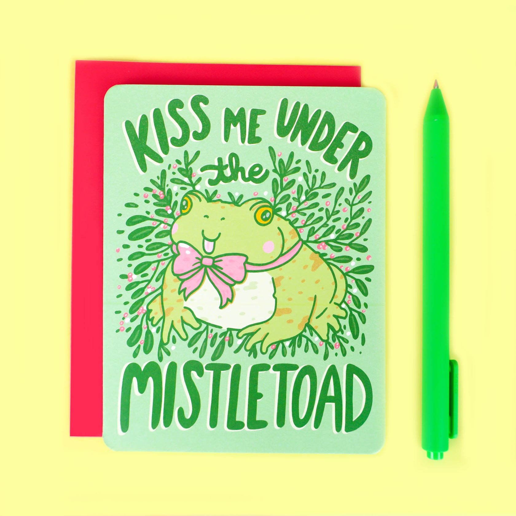 Funny Mistletoe, Toad, Frog, Christmas Holiday Card – Turtle's Soup